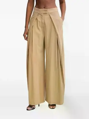HAVEONE Pleated Wide-leg Palazzo Pants - Neutrals