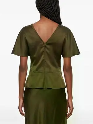 Victoria Beckham Bela Satin-finish Peplum Top - Green