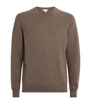 Sunspel Cashmere V-neck Sweater - Brown