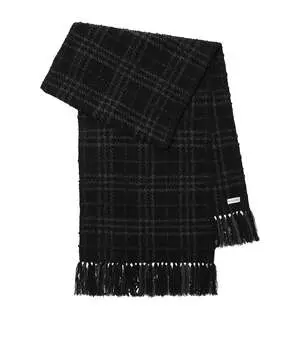 Burberry Cashmere-silk-wool Embellished Check Scarf - Black