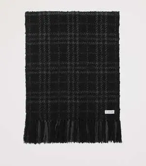 Burberry Cashmere-silk-wool Embellished Check Scarf - Black
