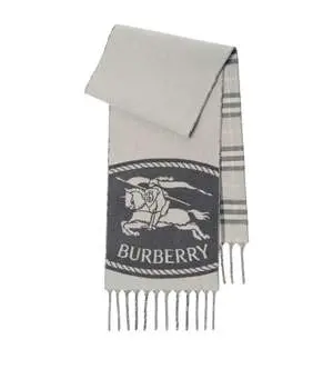 Burberry Cashmere Reversible Knight Stamp Scarf - Grey
