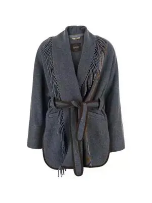 BAZAR DELUXE Fringed Belted Cardigan - Grey