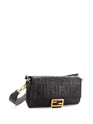 Fendi Baguette Nm Bag Zucca Embossed Leather Medium Crossbody Bag