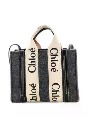 Chloé Woody Recycled Felt With Leather And Canvas Small Tote Bag - Grey