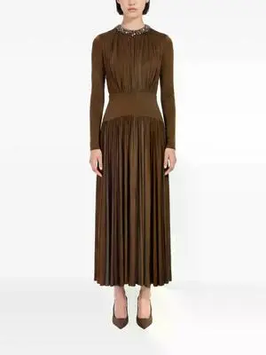 Roland Mouret Embellished-neck Gathered-detail Dress - Brown