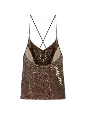 GAELLE PARIS Sequin-embellished Cowl-neck Top