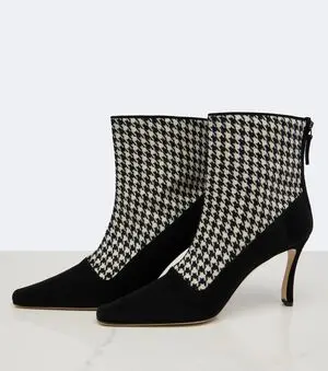 Manolo Blahnik Gosta Houndstooth Suede-trimmed Ankle Boots