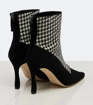 Manolo Blahnik Gosta Houndstooth Suede-trimmed Ankle Boots
