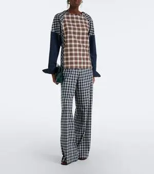 Dries Van Noten Checked Cotton Flannel Wide-leg Pants