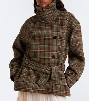Chloé Checked Wool And Cotton-blend Peacoat