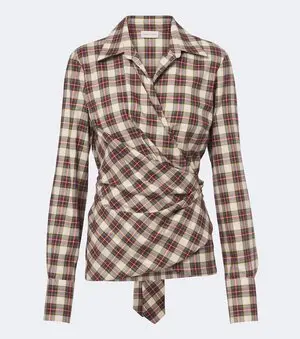 Dries Van Noten Draped Plaid Cotton Flannel Shirt - Multicoloured