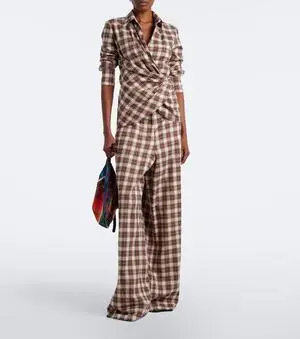 Dries Van Noten Draped Plaid Cotton Flannel Shirt