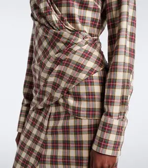 Dries Van Noten Draped Plaid Cotton Flannel Shirt