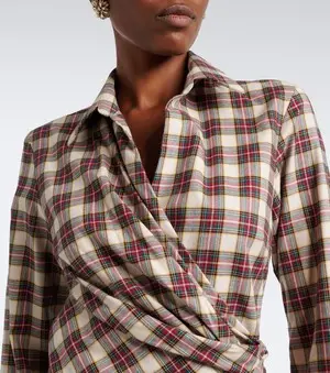 Dries Van Noten Draped Plaid Cotton Flannel Shirt