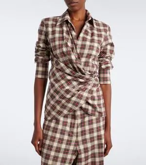 Dries Van Noten Draped Plaid Cotton Flannel Shirt