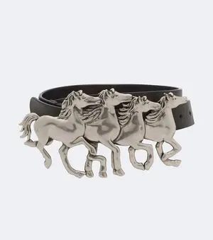 Chloé Running Horses Leather Belt - Black