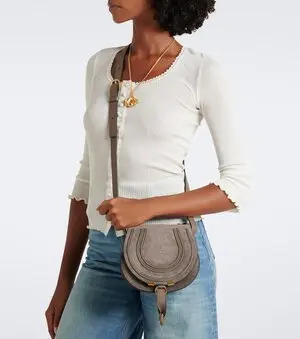Chloé Marcie Small Suede Crossbody Bag - Grey