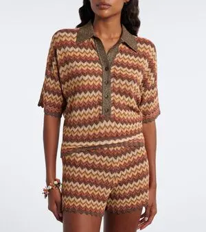 Faithfull The Brand Raya Chevron Lame Polo Sweater