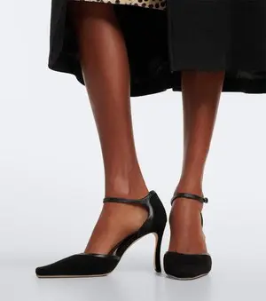 Manolo Blahnik Armelia Leather-trimmed Suede Pumps
