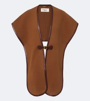 Chloé Leather-trimmed Wool-blend Shawl - Brown