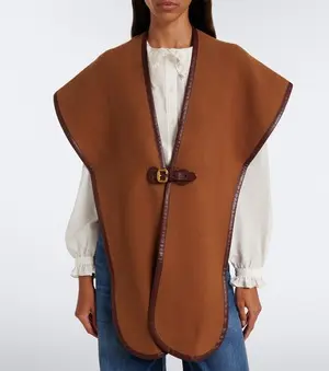 Chloé Leather-trimmed Wool-blend Shawl