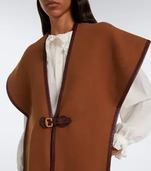 Chloé Leather-trimmed Wool-blend Shawl