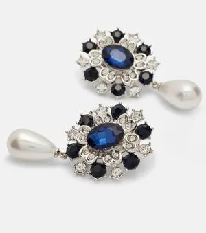 SELF-PORTRAIT Crystal-embellished Faux Pearl Drop Earrings