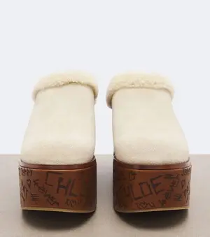 Chloé Maxime Shearling-trimmed Suede Platform Mules