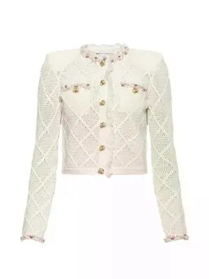 SELF-PORTRAIT Embellished Diamond-knit Cardigan