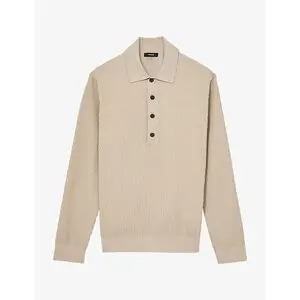 REISS Admiral Ribbed Half-button Woven Polo Shirt - Stone