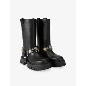 Kurt Geiger Eagles Harness Leather Biker Boots