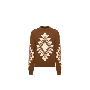 Moncler Geometric Jacquard Wool Blend Jumper - Brown
