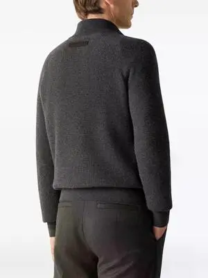 Zegna Dark Mélange Oasi Cashmere Zip Mock Sweater