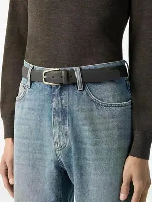 Zegna Dark Olive Green Leather Belt - Grey