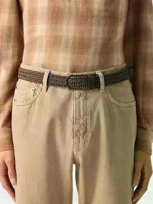 Zegna Dark Leather And Wool Blend Belt