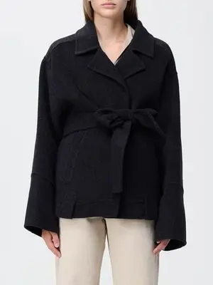 Khaite Short Wool Robe Coat With Waist Belt And Dropped Shoulders
