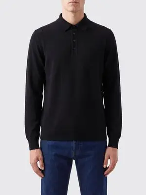 KANGRA Long-sleeved Extrafine Merino Wool Knit Polo - Black