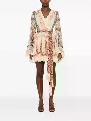Zimmermann Valiant Panelled Wrap Mini Dress Brown
