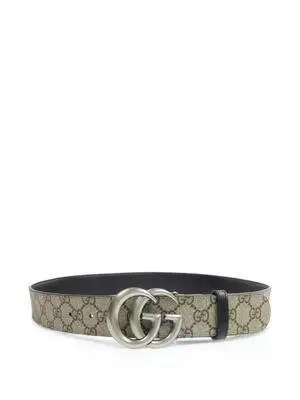 Gucci Gg Supreme Reversible G Buckle Belt - Neutrals