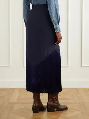 ALEMAIS Dillon Crystal And Bead-embellished Fringed Appliquéd Satin Midi Skirt
