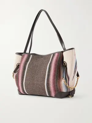 Chloé Clover Leather-trimmed Striped Tweed Tote
