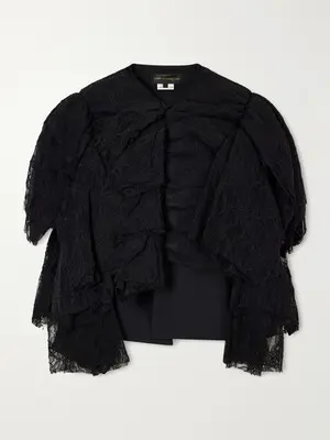 Comme Des Garçons Ruffled Lace And Silk-blend Georgette Top - Black