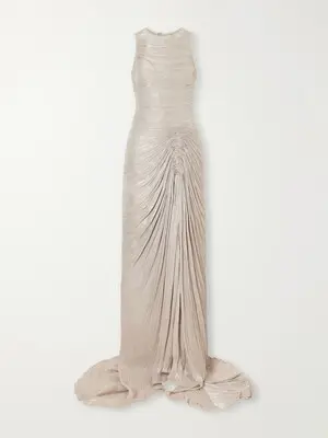MARMAR HALIM Sleeveless Gathered Pleated Chiffon Gown - Silver