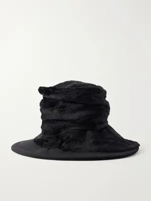Junya Watanabe Plush And Wool-gabardine Wide Brim Hat - Black