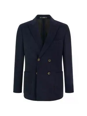 Boggi Milano Brooklyn Double-breasted Blazer In Wool Blend B Jersey - Blue