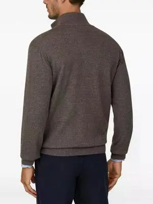 Boggi Milano Full-zip Jumper In Merino Wool Cashwool® Moulin - Brown