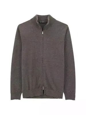 Boggi Milano Full-zip Jumper In Merino Wool Cashwool® Moulin - Brown