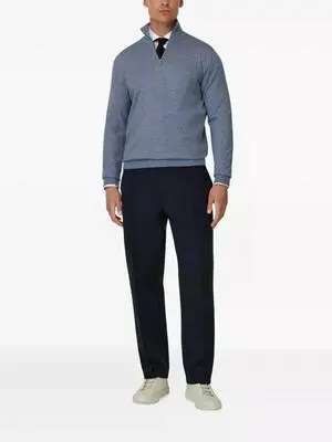 Boggi Milano Roll Neck Jumper Quarter-zip Merino Wool Cashwool® Moulin - Blue