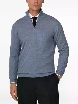 Boggi Milano Roll Neck Jumper Quarter-zip Merino Wool Cashwool® Moulin - Blue